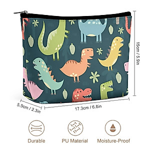 Meaudiwes Makeup Bag, Portable Toiletry Pouch for Travel, Funny Cute Dinosaurs Lightweight Toiletry Pouch, Cosmetic Bag Accessory Organizer for Women