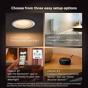 Philips Hue White Ambiance Smart Retrofit Recessed Downlight 4", Bluetooth & Zigbee Compatible (Hue Hub Optional), Smart Ceiling Lighting, 1-Pack