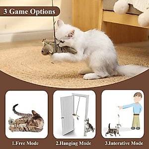 Vealind Hanging Cat Toys Interactive Flying Squirrel Mouse with Catnip, Automatic Toy Electric Toy with Flapping Wings for Indoor Kittens USB Rechargeable