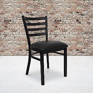 Flash Furniture 2 Pack HERCULES Series Black Ladder Back Metal Restaurant Chair - Black Vinyl Seat