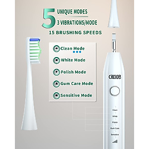 CRKIOB Electric Toothbrush with 10 Brush Heads for Adults and Kids,5 Modes,3 Speeds/Mode,2 Minutes Built in Smart Timer,Sonic Toothbrush,Kids toothbrushes(White)