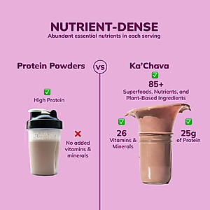 Ka’Chava All-In-One Nutrition Shake Blend, 85+ Superfoods & Nutrients, Meal Replacement, Greens Plant-Based Superfood Powder Protein Drink, Digestive Enzymes & Probiotics, Vegan Dairy Gluten Free, 2lb