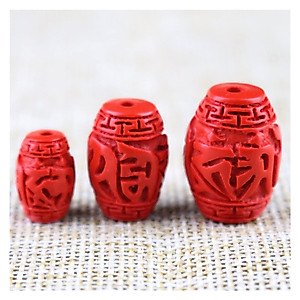 ZZYINH AN314 10pcs/lot Buddhism Ornament Accessories Cinnabar Carved Cologne Barrel Beads 4 Size Handmade Spacer Finding DIY Jewelry Making Jewelry Making (Metal Color : 10x15mm 10pcs)
