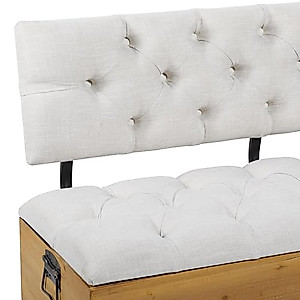 Deco 79 Wood Room Storage Bench Entryway Bench with Cream Tufted Seat and Back, Bench 48" x 20" x 30", White