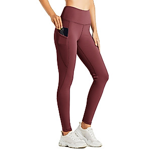 Willit Women's Fleece Lined Leggings Water Resistant Winter Pants Thermal High Waisted Yoga Hiking Running Tights Pockets Wine Red M