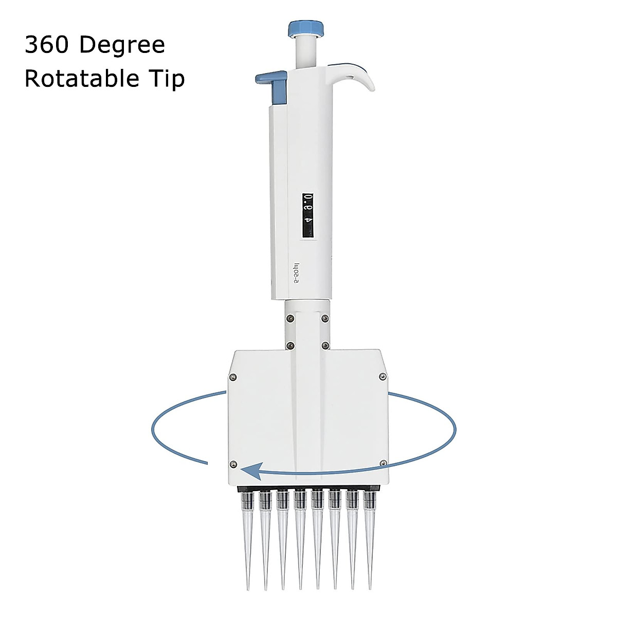 8-Channel Multichannel Pipett Adjustable Pipettor Micro Pipette High-Accurate 5-50μl + 8 Tip