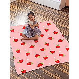 Anantacaritra Pink Strawberry Blanket Flannel Throw Soft Blanket Lightweight Plush for Couch Bed Sofa Car All Seasons Multi-Size 120"x90" Extra Large for Family