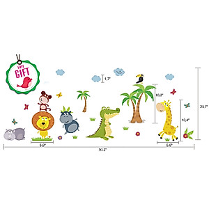 Animal Safari Jungle Vinyl Wall Decal for Kids Bedroom playroom - Decorative Art Stickers for Baby Girl Boy Wall Decor - Nursery Wall Stickers [24 Art clings] - Wall Decals for Boy - with Gift!