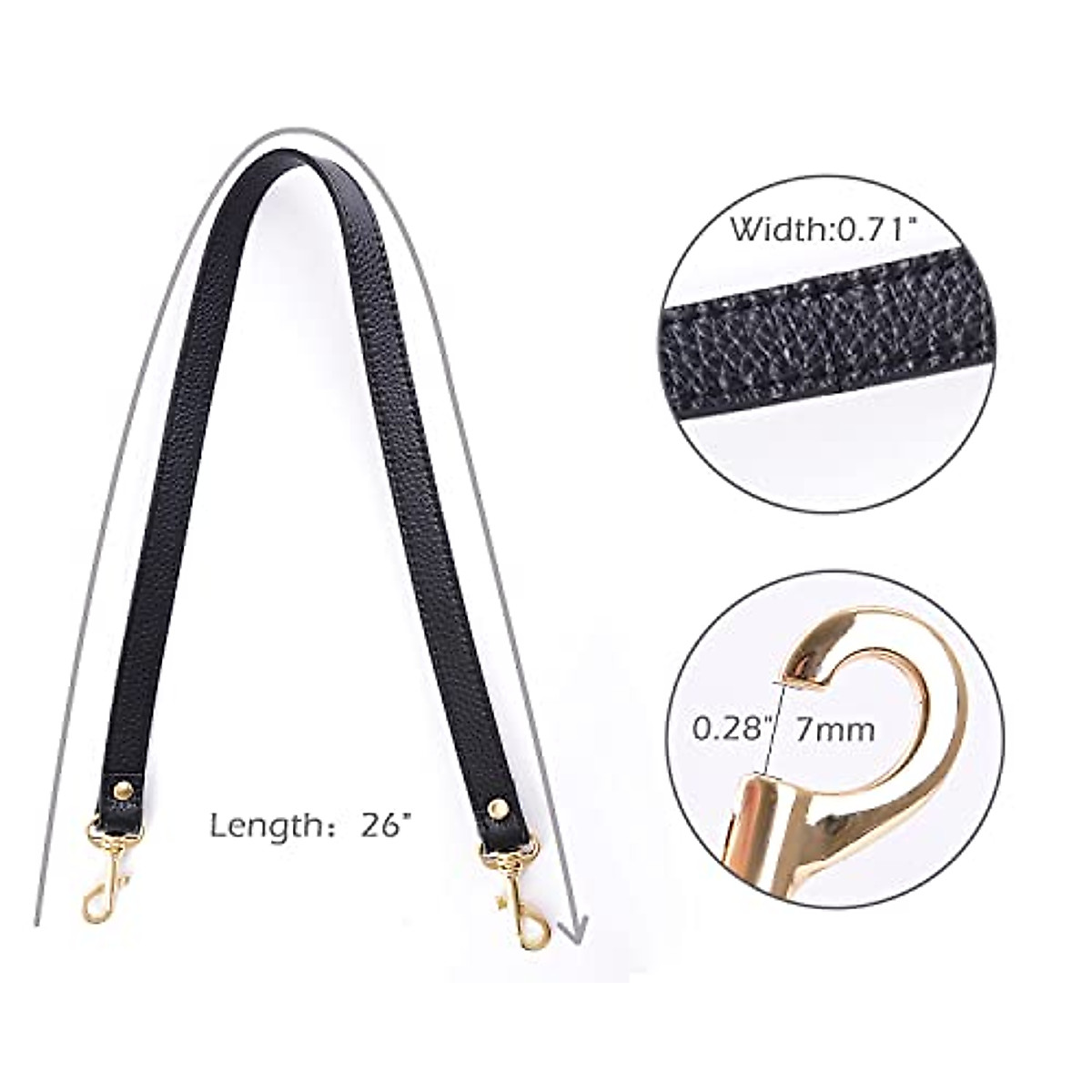 VanEnjoy Pair Full Grain Leather Replacement Strap For Handbags Purse Bags-26“Long,0.71"Wide (Black) (Black)