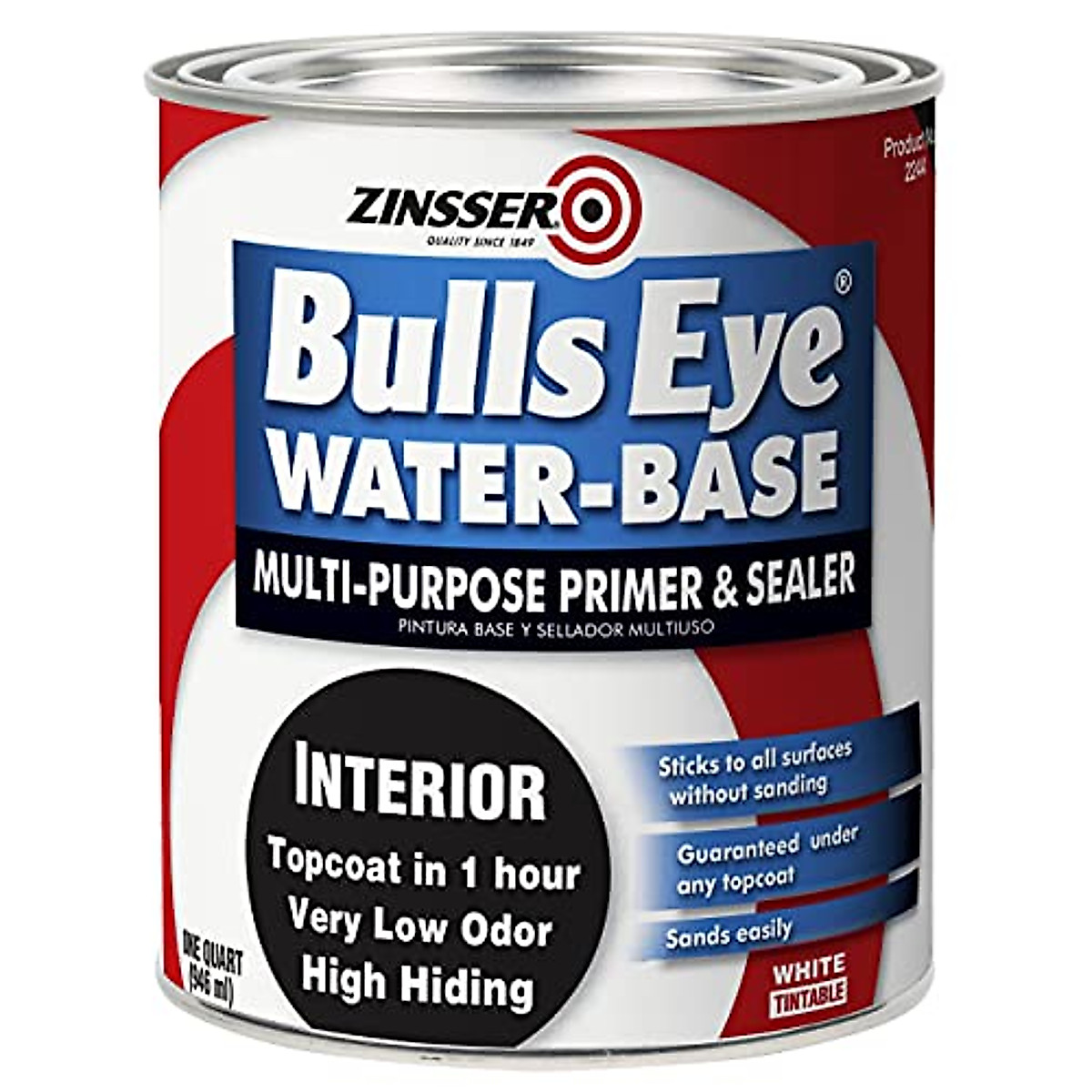 Zinsser 2244 Bulls Eye WB Primer Sealer, Quart, White, 32 Fl Oz