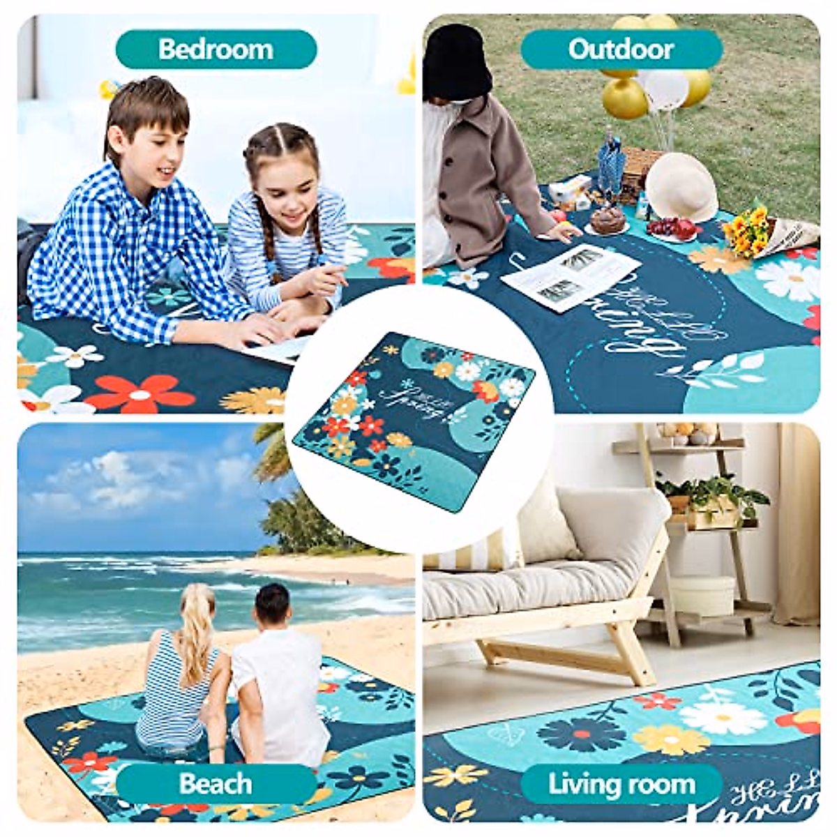 Homde Picnic Blanket 79"x79" Beach Blanket Waterproof Sandproof for Outdoor Beach Camping Hiking Travel Machine Washable Colorful Garden