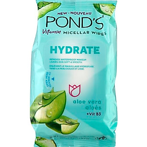 Pond's Vitamin Micellar Wipes For Dry Skin Hydrate Aloe Vera Removes Waterproof Makeup 25 Wipes