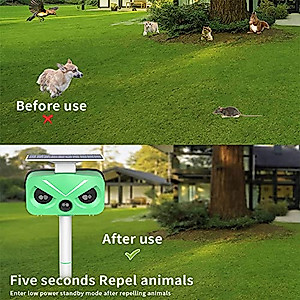 Ultrasonic Animal Repeller, Ultrasonic Solar Pest Repeller Outdoor with Motion Sensor and Sound,Waterproof Device for Garden, Farm, Yard, Dogs, Cats, Birds and More