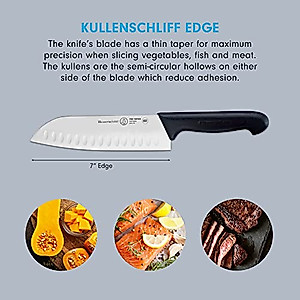 Messermeister Pro Series 7” Kullenschliff Santoku Knife - Japanese Chef’s Knife - German X50 Stainless Steel & NSF-Approved PolyFibre Handle - Rust Resistant & Easy to Maintain - Made in Portugal