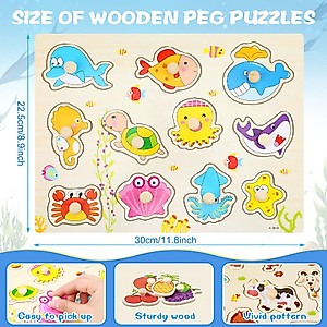 8 Set Wooden Peg Puzzles for Toddlers 2-4 Years Alphabet Number Animal Vehicles Puzzles Board for Kids Educational Learning Puzzles Toys for Children Babies Boys Girls (Lovely)