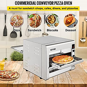 VEVOR Conveyor Commercial Pizza Oven, Belt Adjustable Heat and Speed Stainless Steel Countertop Kitchen Toaster Oven with 50-300 °C /122-572°F Temperature Range for Bakery Western Restaurant.
