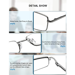 OKH 3 Pack Stainless Reading Glasses 2.50, Metal Frame Blue Light Blocking UV Protection Readers for Men