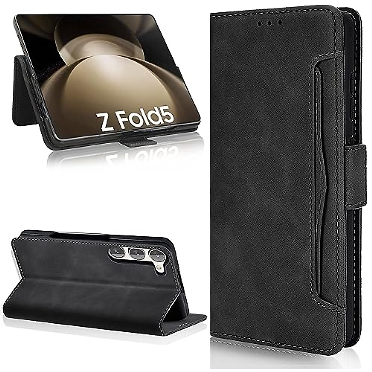 Compatible with Samsung Z Fold 5 Case 360 Full Protective Cover Z Fold 5 Wallet Case Hybrid PC All-Inclusive Shockproof Case Galaxy Z Fold 5 Phone Case Kickstand 5G/7.6'' (Black)