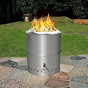 EMKK 15 inch Smokeless Fire Pit with Removable Ash Pan,Portable Wood Burning Fireplace with Stands,Large Outdoor Bonfire for Camping,Durable Stainless Steel Outdoor Portable Fire Pit Stainless Steel