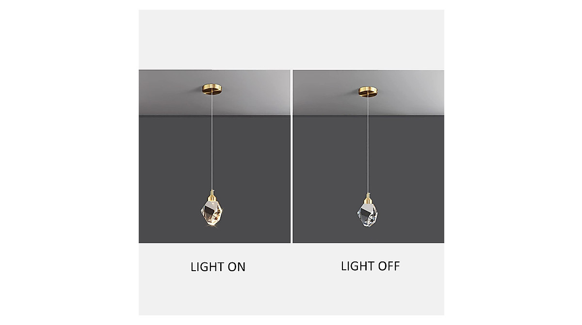 Modern Gold Crystal Pendant Light with 3-Color LED for Kitchen & Bedroom