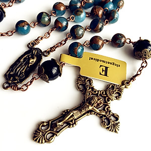 elegantmedical Football STONE bead Black Obsidian Our Lady Of Guadalupe Medal Rosary Jesus Christ Cross CRUCIFIX CATHOLIC NECKLACE