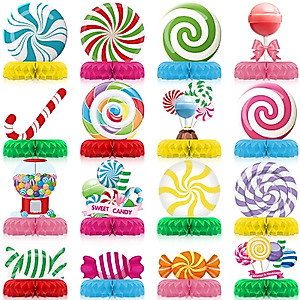 Pasimy 16 Pcs Candyland Party Decorations Colorful Candyland Lollipop Table Honeycomb Centerpieces Sweet Candy Table Decorations for Candy Theme Birthday Baby Shower Sweet Shop Party Supplies