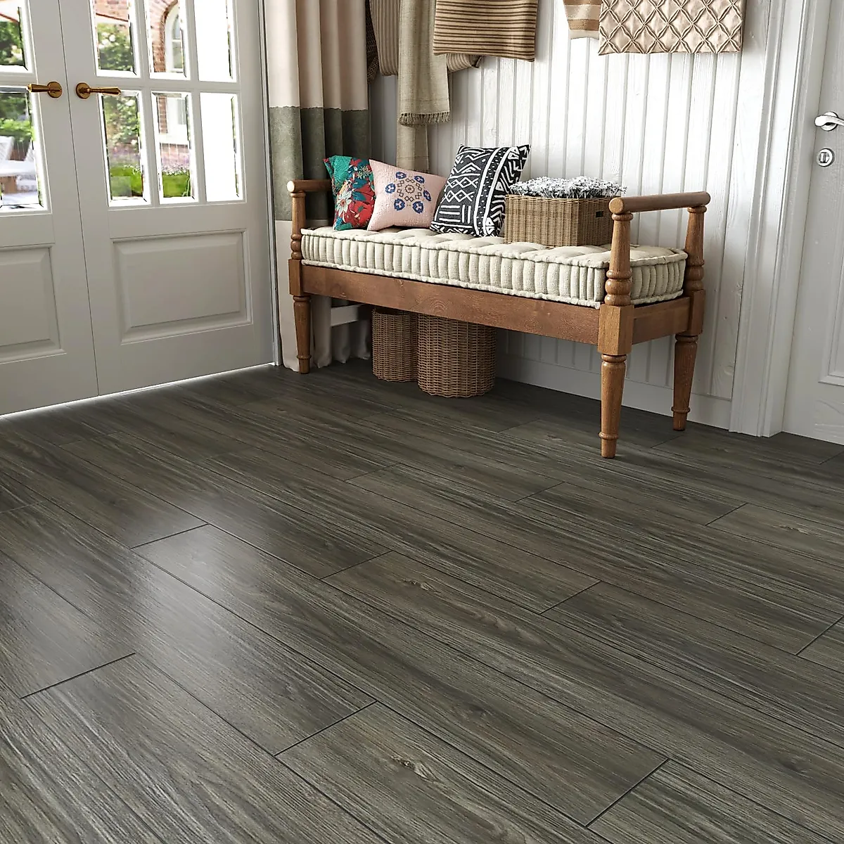 Wallercity Light Black Wood Peel and Stick Floor Tile for Kitchen 36x6 Inches Waterproof Vinyl Flooring for Bathroom Laminate Peel and Stick on Tile for Floor Self Adhesive Removable Sticky Tiles 4PCS