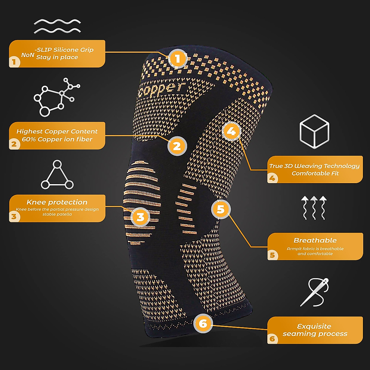 JIUFENTIAN Copper Knee Brace for Arthritis Pain and Support-Copper Knee Sleeve for knee pain Compression sleeve for Sports, Workout, Knee Pain Relief-Single(Medium)