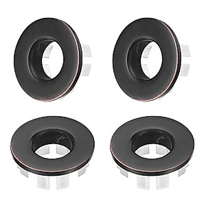 uxcell 4pcs Sink Overflow Rings, Bathroom Kitchen Basin Trim Bath Sink Hole Round Hollow Brass Overflow Drain Cover Insert in Hole (Brushed black)
