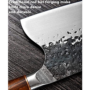 Smith Chu Handmade Forged Serbian Meat Cleaver Knife with Sheath Chef's knvies Full Tang Butcher Knife Outdoor Meat Vegetable Cleaver for Family, BBQ or Camping