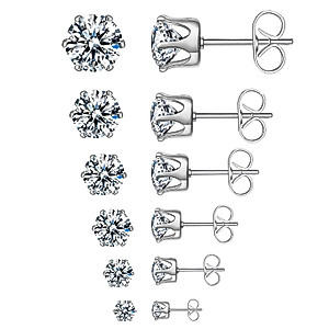 Stud Earrings Set,Clear Cubic Zirconia 316L Stainless Steel Earrings for Women for Men