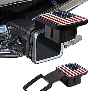 Ajxn 1 PC Universal Tow Hitch Covers, Trailer Hitch Cover Tube Plug Insert, Car Exterior Accessories, Receiver Tube Hitch Plug, Tube Cover with Bracket, for Vehicles, Tow Truck (American Flag Red)