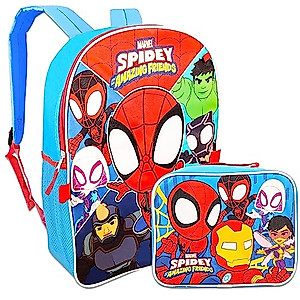 Marvel Spidey and His Amazing Friends Backpack Set - 5 Pc Spiderman School Supplies Bundle with 16” Backpack for Kids, Spidey Lunch Bag, Water Bottle, Stickers, and More | Spiderman Bag Pack
