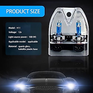 Hawyet 2 PCS 12V 100W Car Halogen Fog Lamp with M Box, Super White Waterproof Automotive Bulb for Low Beam Driving, Universal High Beam Lamp with Plastic Basement (White Light #H11)