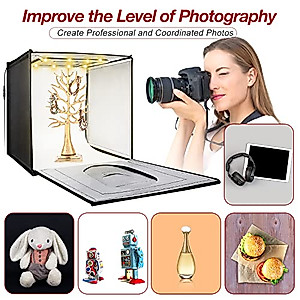 Aureday Photo Studio Light Box, 20''×20'' Dimmable Photo Lightbox for Product Photography, Proffessional Shooting Tent with 80pcs Led Lights and 5 Colored Backdrops