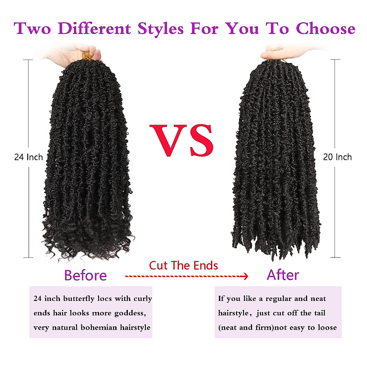 ZRQ Butterfly Locs Crochet Hair With Curly Ends 24 Inch 6 Packs Pre Looped Long Butterfly Soft Locs Distressed Butterfly Faux Locs Synthetic Goddess Locs Hair Extensions (24 Inch, 1B#)