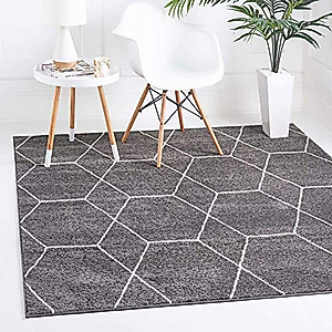 Unique Loom Trellis Frieze Collection Area Rug - Geometric (5' Square, Dark Gray/ Ivory)