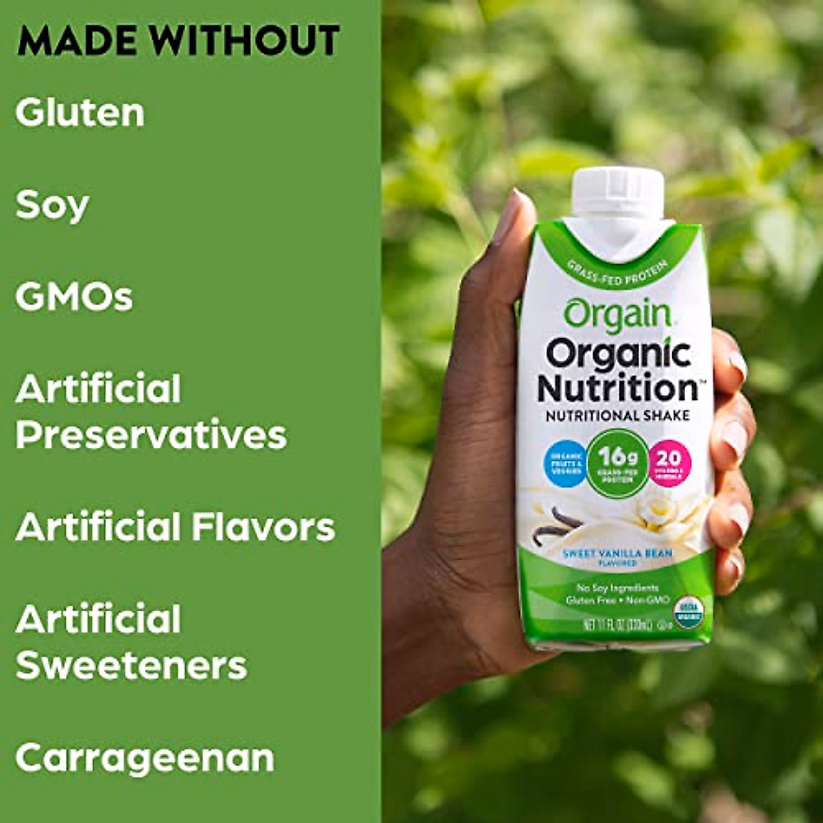Orgain Organic Nutritional Shake, Vanilla Bean - Meal Replacement, 16g Grass Fed Whey Protein, 20 Vitamins & Minerals, Gluten Free, Soy Free, Kosher, Non-GMO, 11 Fl Oz (Pack of 12)