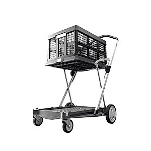 CLAX® The Original | Made in Germany | Multi use Functional Collapsible Carts | Mobile Folding Trolley | Shopping cart with Storage Crate | Platform Truck (Grey)
