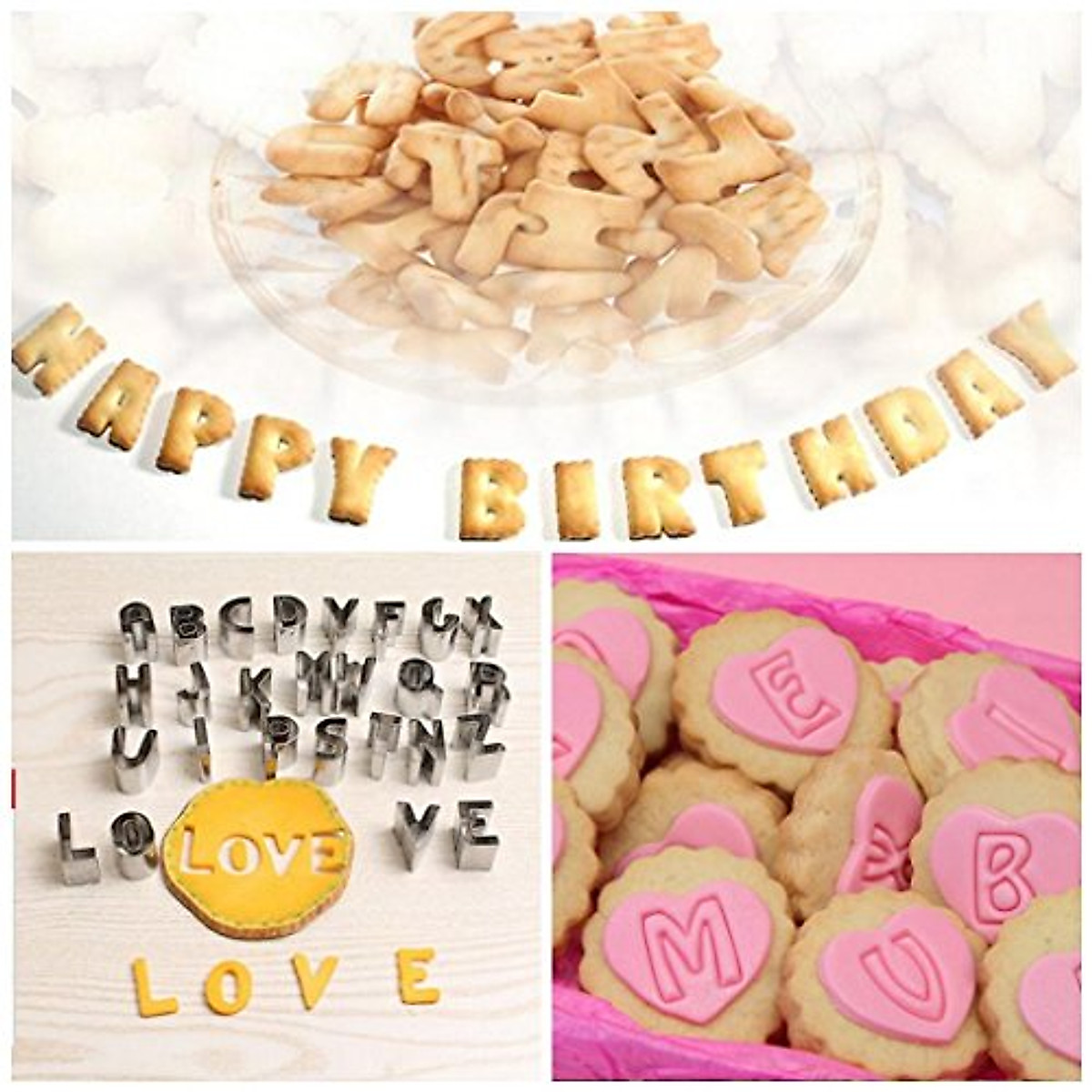 Mini Alphabet Number Cookie Cutters Sets of 37 Pieces Letter Mold Tools for Fondant Biscuit,Cake,Fruit,Vegetables,or Dough Stainless Steel