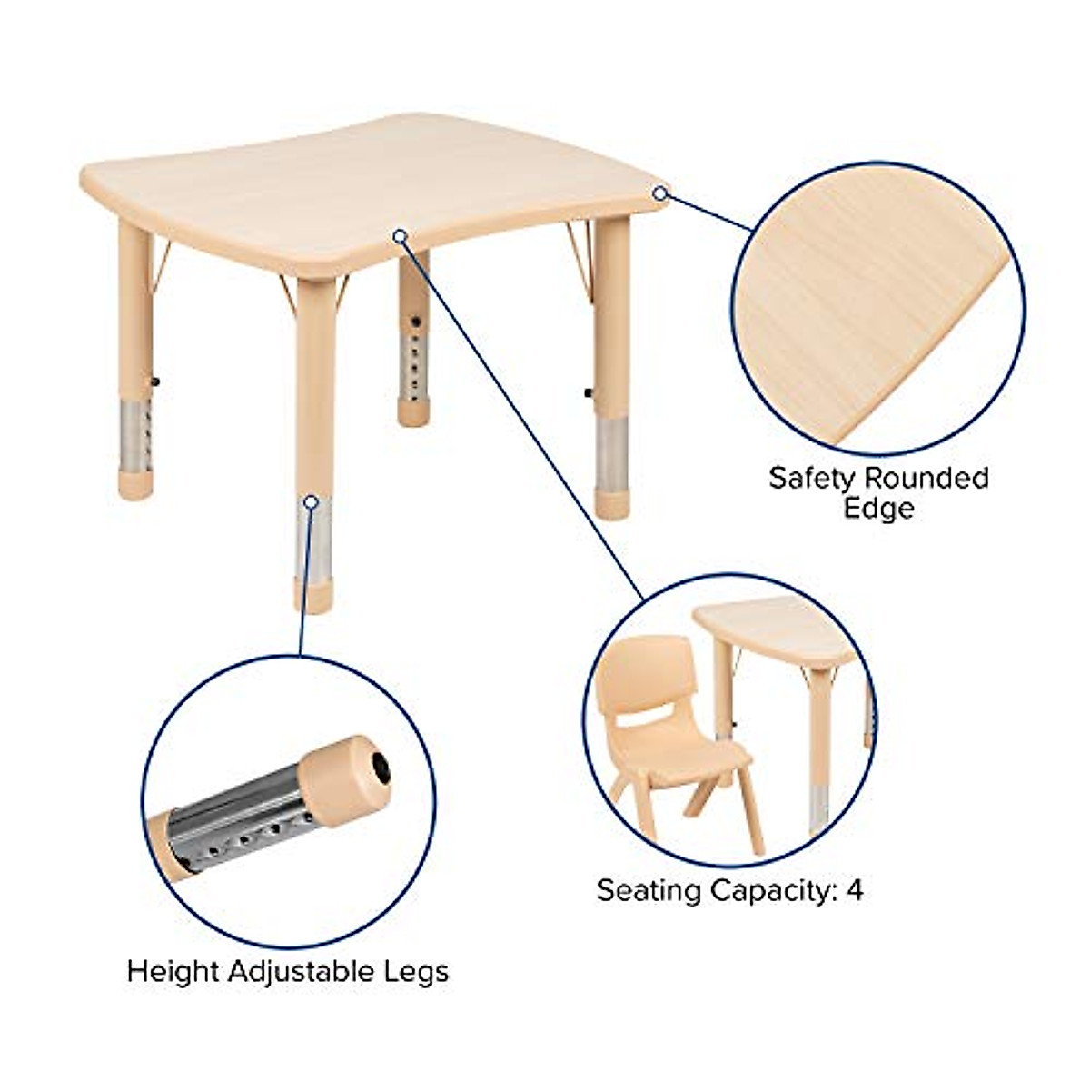 Flash Furniture 21.875"W x 26.625"L Rectangular Natural Plastic Height Adjustable Activity Table