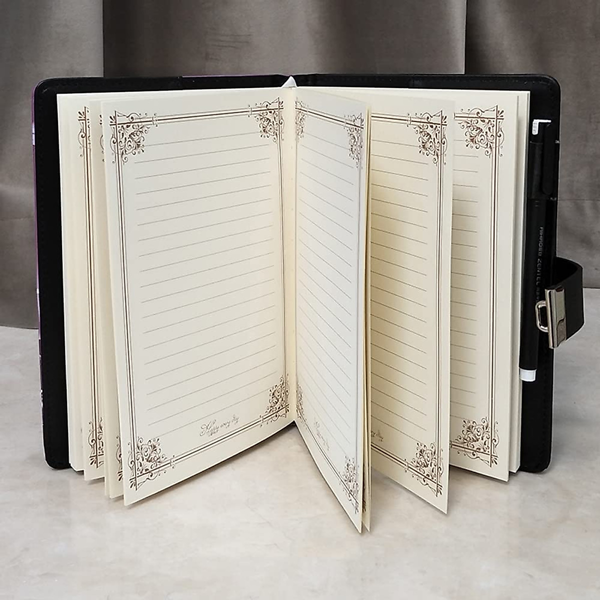 AZPINGPAN Children's Study Notebook with Digital Combination Code Lock Diary丨A5 Size PU Cover Thickened Creative Sketchbook Hand Ledger (with Pen Position and Pen)