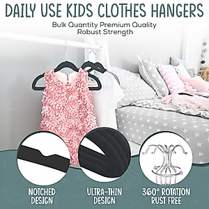 TechZoo 50 Premium Kids Velvet Hangers - 14" Inch Non-Slip Kids Hangers - Ultra Slim Space Saving Children Hangers - 360°Swivel Hook, Strong & Durable Kids & Preteen Hangers - Black