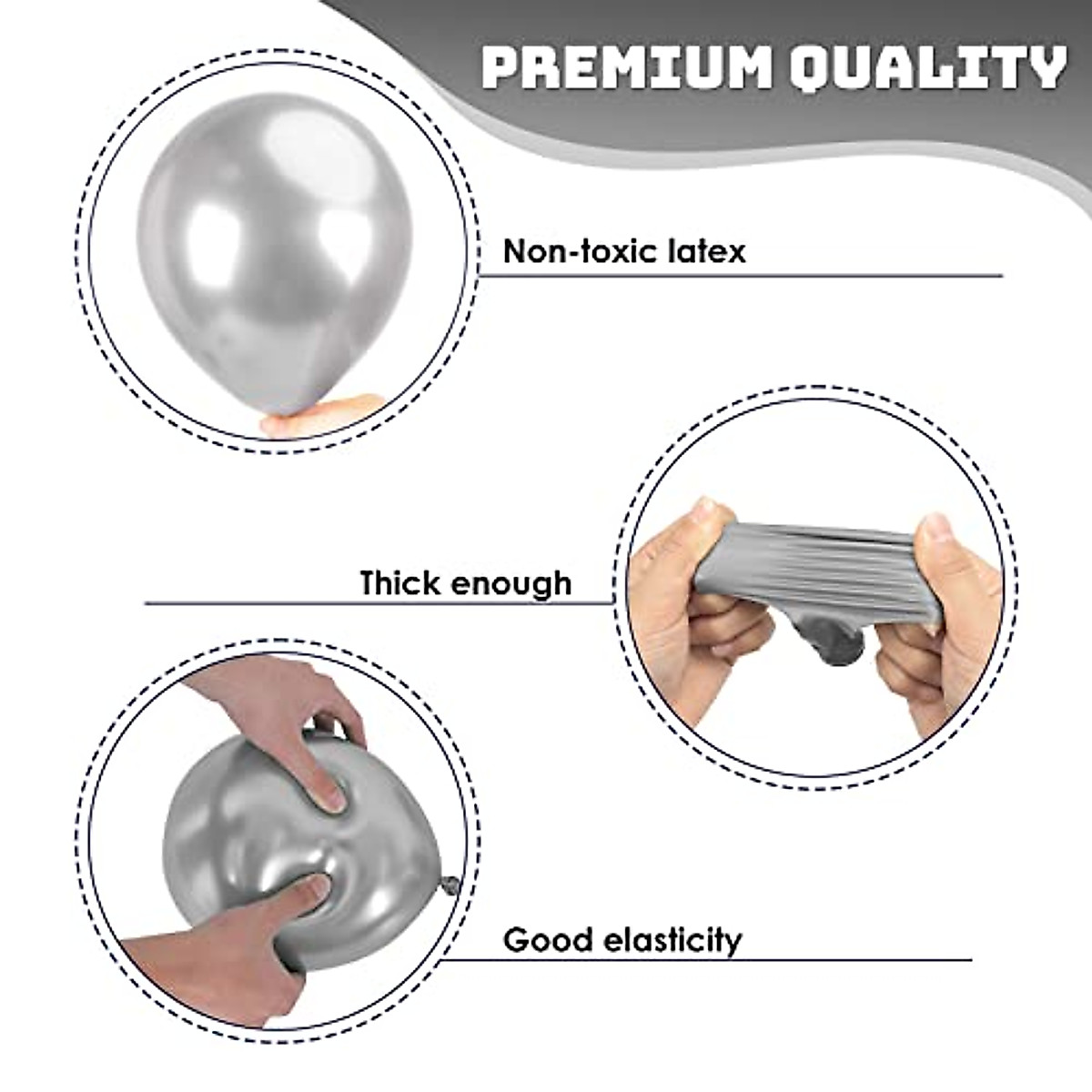 RUBFAC 105pcs White and Silver Confetti Balloons Garland Kit, White Metallic Silver and Silver Confetti Party Balloons for Birthday, Graduation, Wedding Party Decoration