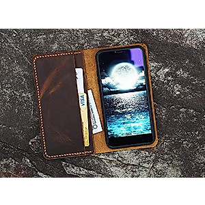 Distressed vintage brown leather iPhone14 13 12 11 Pro Max wallet case/real leather iPhone XR XS Max Wallet Case -IP005W