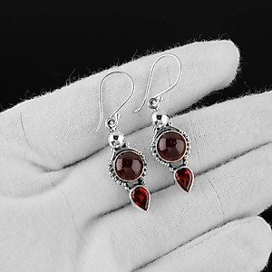 Natural Red Garnet Brilliant Cut Pear Gemstone Earrings 925 Sterling Silver Filigree Dangle Earrings Women Bohemian Handmade Jewelry Birthstone Elegant Minimalist Bridal Earring Mothers Day Gift