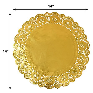 Gift Boutique 250 Gold Doilies Round Paper Place Mats 14" Disposable Metallic Golden Foil Lace Scallop Doily for Cakes Desserts Wedding