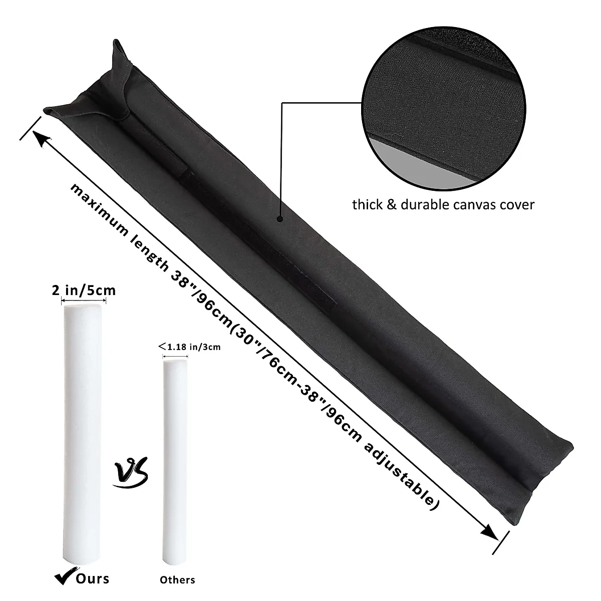 Marwood Under Door Draft Stopper 30-38" Adjustable Wind Stopper for Door & Window, Foam Door Sweep Air & Noise Blocker for Bottom of Doors Double Side Seal - Black