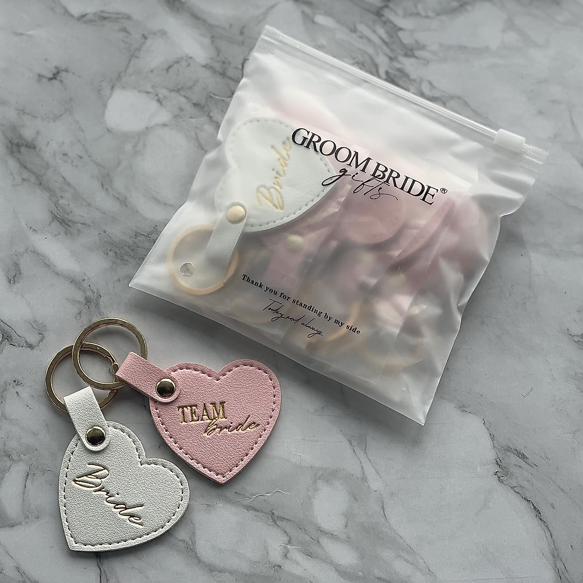 GroomBrideGifts Bridesmaid Gifts Bachelorette Party Favors Decorations For Women 10 Pcs Team Bride Keychains.（Light Pink）