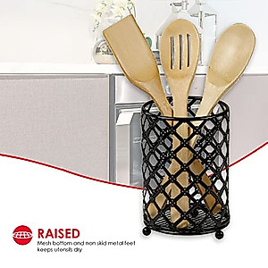 Home Basics Beautiful Heavy Duty Steel Lattice Cutlery Holder, Utensil Organizer, Rust-resistant, Free Standing, Black, 5" x 5" x 7"